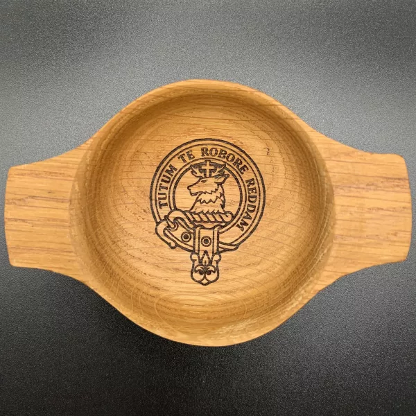 Scottish Oak Whisky Quaich engraved with Clan Crest (medium) - Lochsloy ...